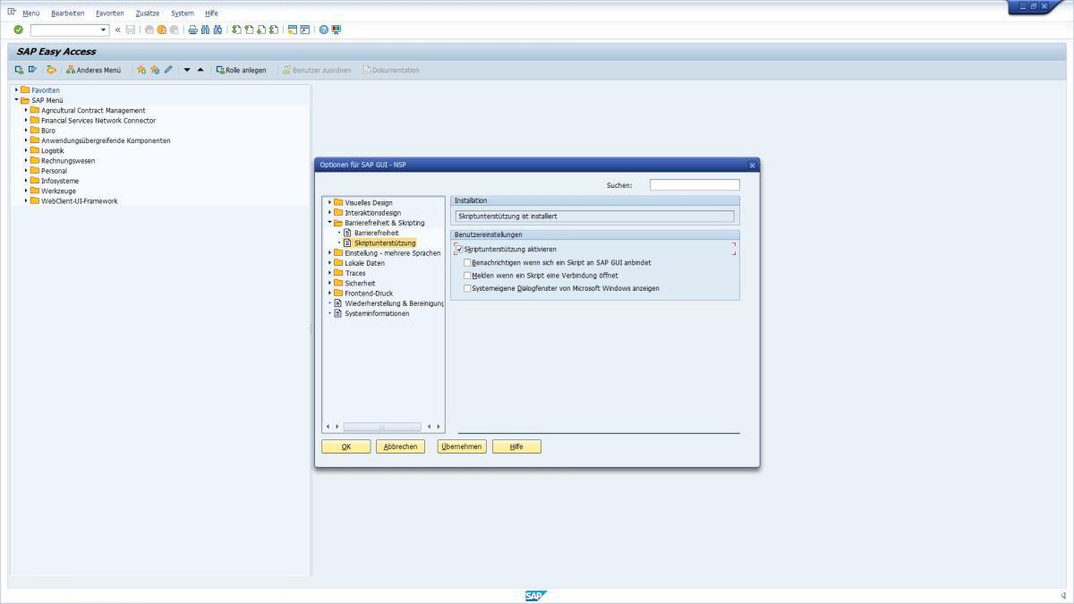 Benutzereinstellungen beim SAP GUI Scripting