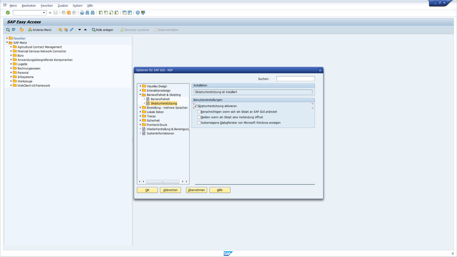 Benutzereinstellungen beim SAP GUI Scripting