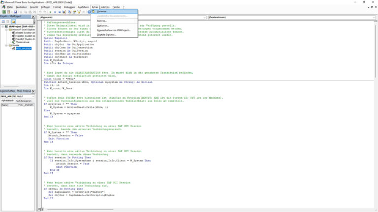SAP GUI Scripting API in Microsoft Excel aktivieren
